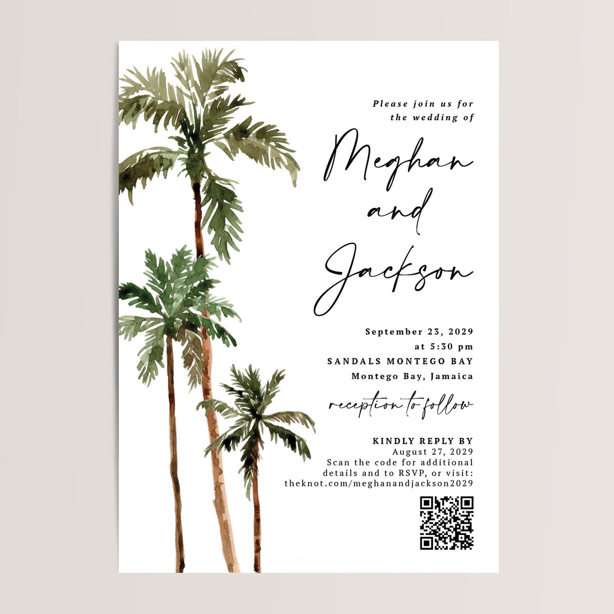 SAMPLE Palm Tree Wedding Invitation – Olive Invites